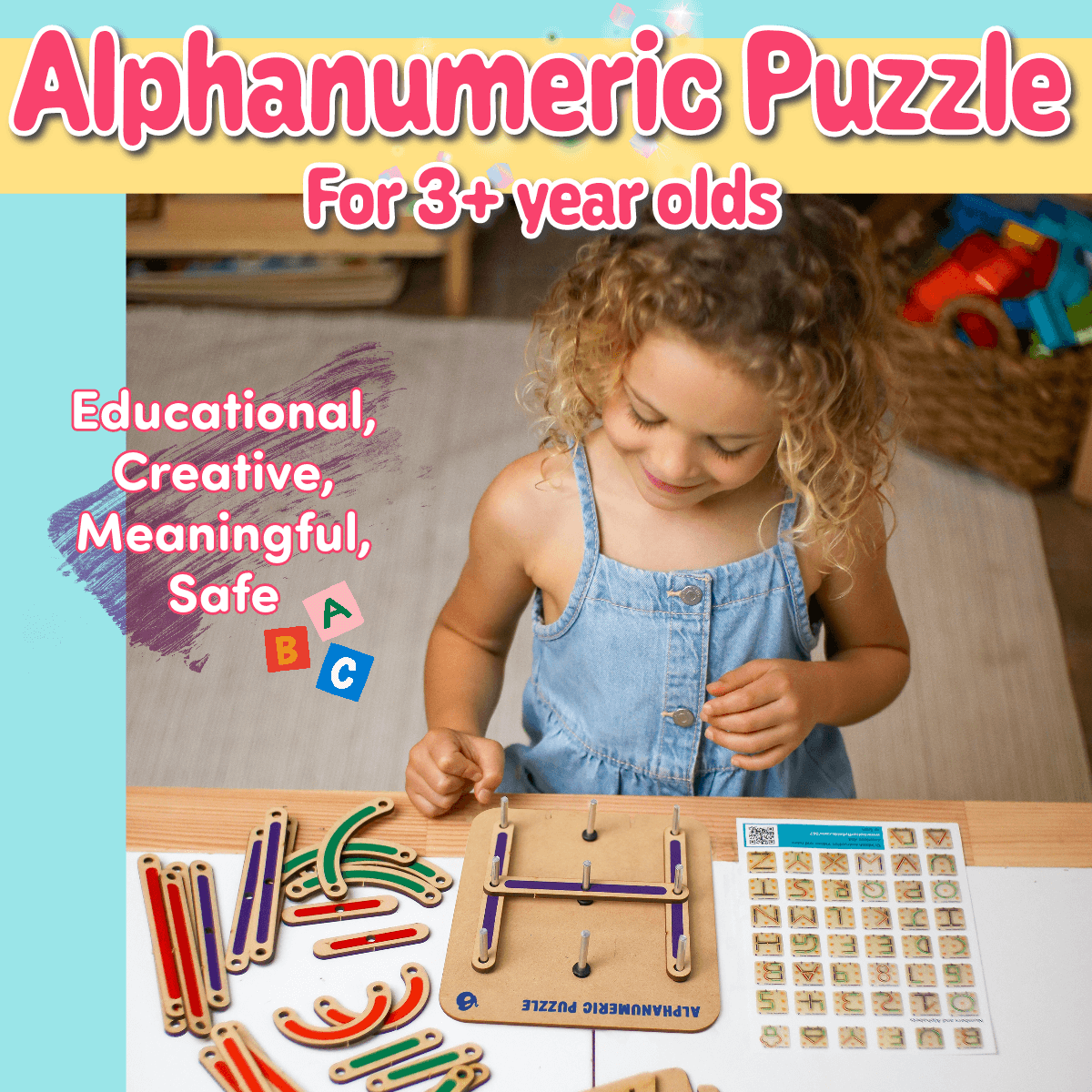Wooden Alphabets Numbers Construction Puzzle for Kids 3+ Years ...